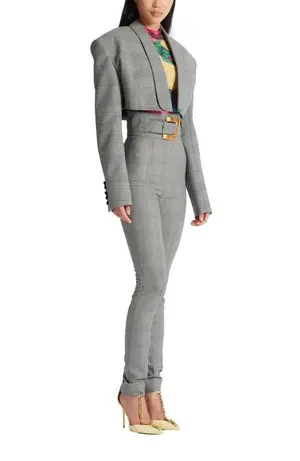 BALMAIN Cropped Jacket In Prince Of Wales Jacquard