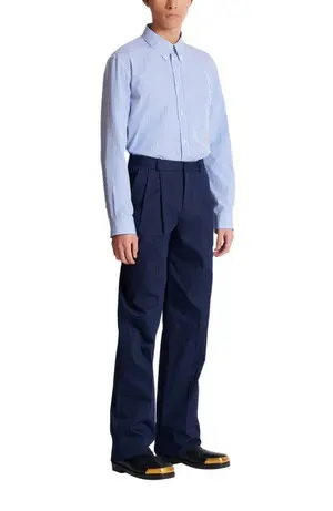 Balmain Darted Cotton Twill Trousers - Navy