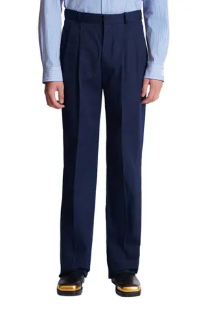 Balmain Darted Cotton Twill Trousers - Navy