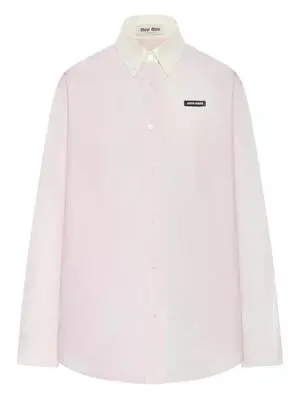 Miu Miu Poplin Shirt With Contrast Collar And Logo Label