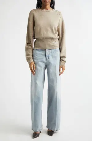 HAIKURE Marcy Ripped Wool & Cotton Sweater - Doeskin