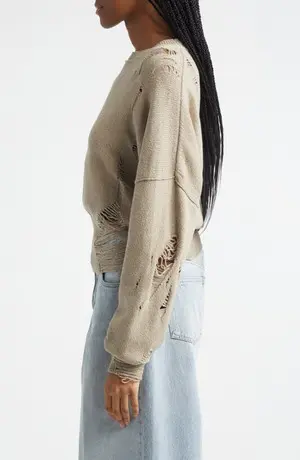 HAIKURE Marcy Ripped Wool & Cotton Sweater - Doeskin