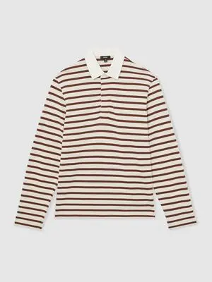 REISS Conners Cotton Rugby-stripe Polo Shirt - White/camel
