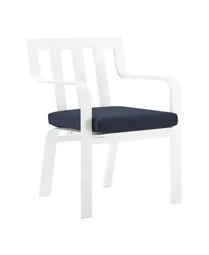 MODWAY Baxley Stackable Outdoor Patio Aluminum Dining Armchair - White Navy