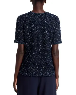 Lafayette 148 New York Crochet Trimmed Textured Stitch Sweater