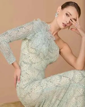 MAC DUGGAL COLLECTION One Shoulder Embellished Gown - Seafoam