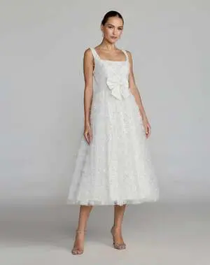 Mac Duggal Embellished Tulle Midi Dress With Bow - Ivory