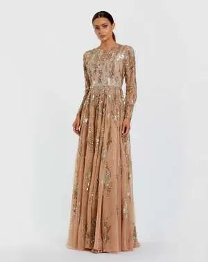 Mac Duggal Embellished Long Sleeve Gown