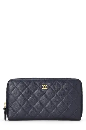 Chanel Quilted Caviar Zip Around Wallet - Navy