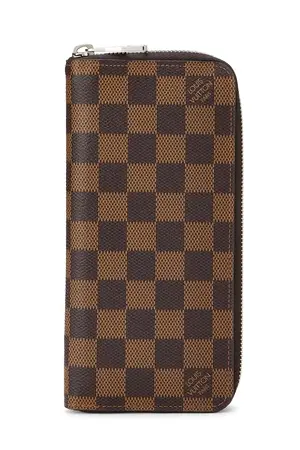 LOUIS VUITTON Damier Ebene Zippy Vertical Wallet - Brown