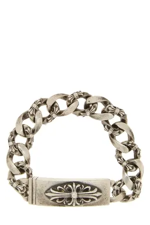 Chrome Hearts Sterling Floral Cross Id Fancy Link Bracelet - Silver