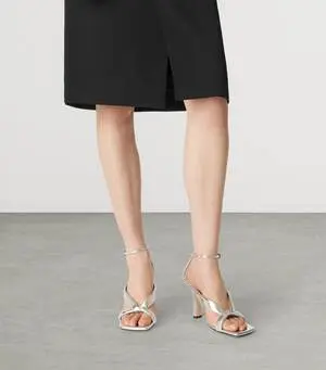 Bottega Veneta Metallic Leather Riva Sandals 90 - Silver
