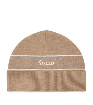 Fusalp Wool Stripe Logo Beanie - Beige