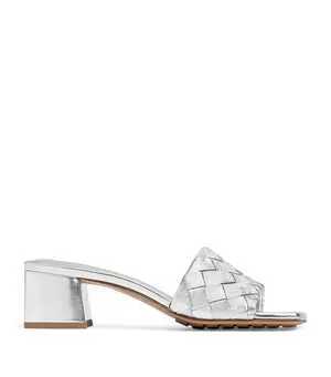 Bottega Veneta Metallic Leather Parco Mules - Silver