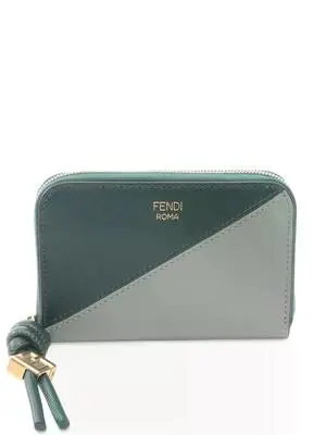 Fendi 2000-2010 Mini Leather Ff Diamond Zip Around Wallet Small Wallets - Green