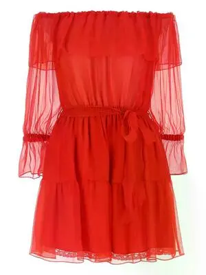 Gucci Ruffle Off-shoulder Silk Mini Dress
