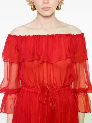 Gucci Ruffle Off-shoulder Silk Mini Dress