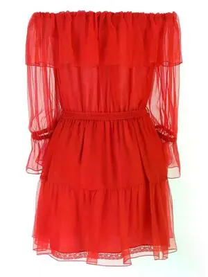 Gucci Ruffle Off-shoulder Silk Mini Dress