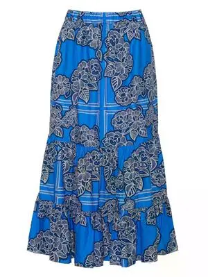 Cara Cara Floral-print Midi Skirt - Blue