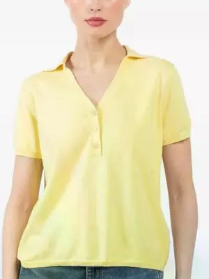 ALLUDE Button V-neck Polo Top