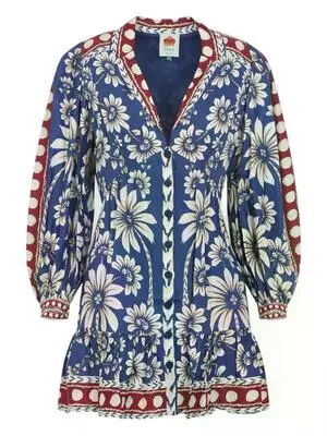 Farm Rio Floral Print Button Dress - Blue