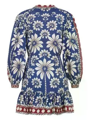 Farm Rio Floral Print Button Dress - Blue