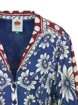 Farm Rio Floral Print Button Dress - Blue