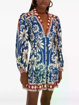 Farm Rio Floral Print Button Dress - Blue