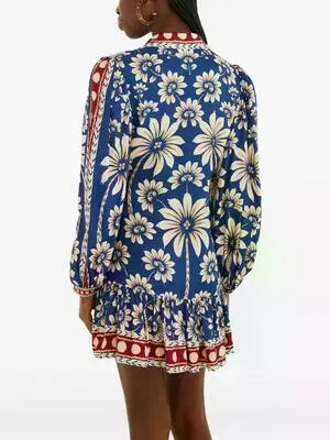 Farm Rio Floral Print Button Dress - Blue