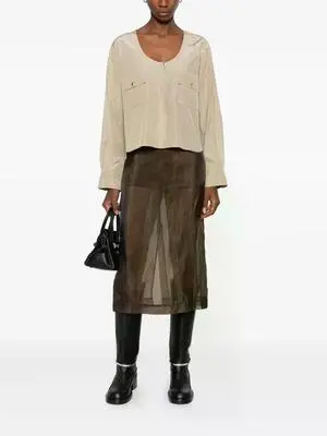 FORTE_FORTE Flap-pocket Long-sleeved Blouse - Neutrals