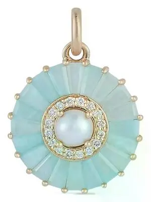 STORROW JEWELRY Emily Pearl Diamond Turquoise Charm - Gold