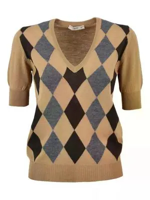 Prada Argyle Short-sleeve Sweater