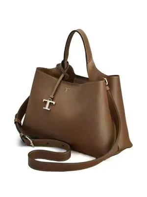 TOD'S Top Handle Tote Bag With Logo Charm - Brown