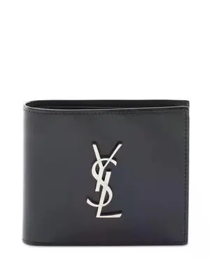 Saint Laurent 2010-2025 Leather Monogram Wallet Small Wallets - Black