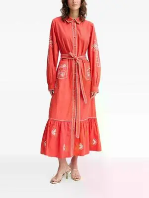 NEVER FULLY DRESSED Embroidered Belted Midi Dress