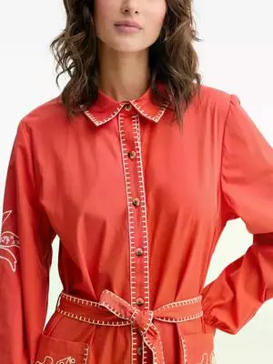 NEVER FULLY DRESSED Embroidered Belted Midi Dress