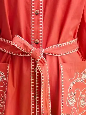 NEVER FULLY DRESSED Embroidered Belted Midi Dress