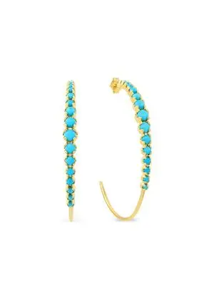 JENNIFER MEYER Medium Turquoise Hoop Earrings - Gold