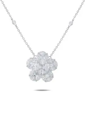 LB EXCLUSIVE Diamond Floral Pendant Necklace - Silver