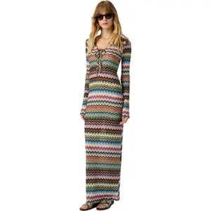 Missoni Long Cover-up In Lamé Viscose With Pixel-effect Zigzag Pattern - Black & Multicoloured