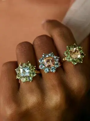JENNIFER MEYER Aquamarine And Morganite Flower Ring