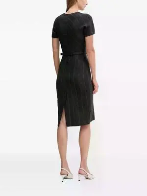 SANDRO FERRONE Pinstripe-pattern Belted Midi Dress
