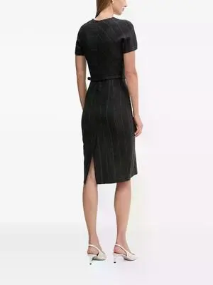 SANDRO FERRONE Pinstripe-pattern Belted Midi Dress