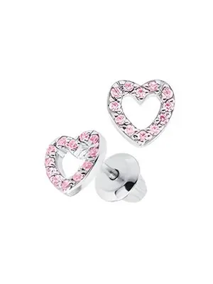 MIA BELLE GIRLS Open Heart Sterling Silver Stud Earrings - Metallic Silver