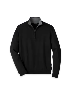PAUL FREDRICK Quarter Zip Mock Neck Supima Cotton Sweater Black