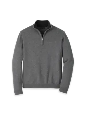 PAUL FREDRICK Quarter Zip Mock Neck Supima Cotton Sweater - Medium Grey