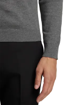 PAUL FREDRICK Quarter Zip Mock Neck Supima Cotton Sweater - Medium Grey