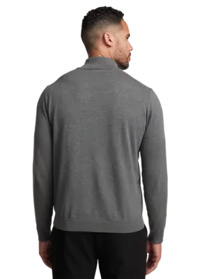 PAUL FREDRICK Quarter Zip Mock Neck Supima Cotton Sweater - Medium Grey