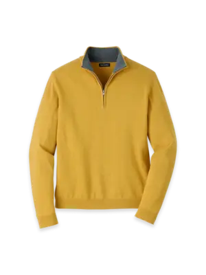 PAUL FREDRICK Quarter Zip Mock Neck Supima Cotton Sweater - Mustard