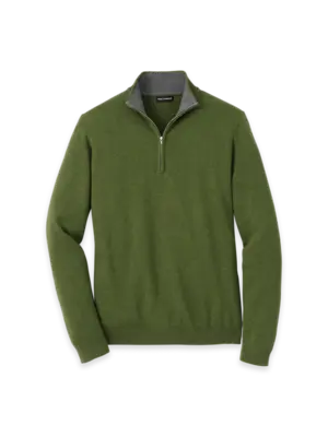 PAUL FREDRICK Quarter Zip Mock Neck Supima Cotton Sweater - Olive
